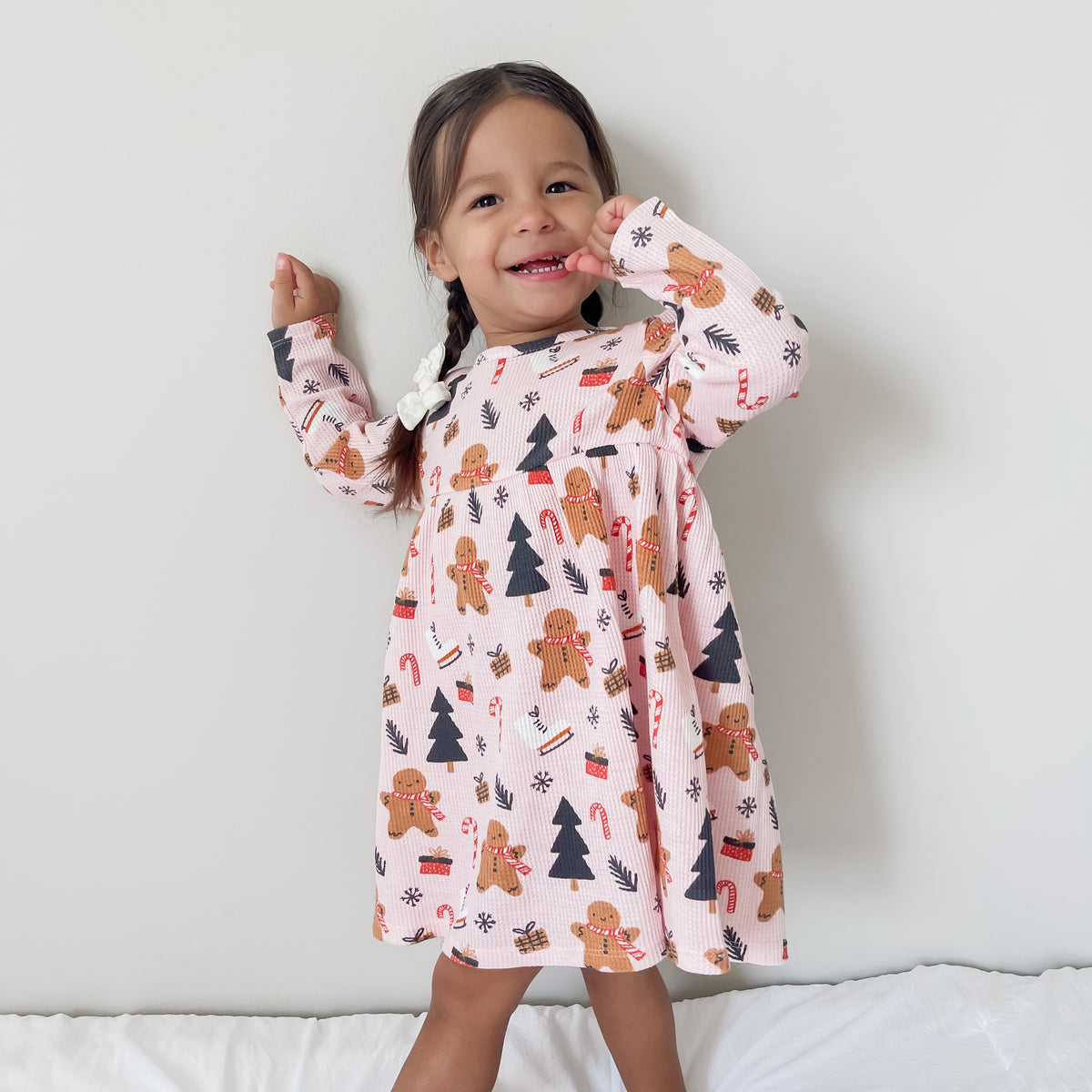 Organic Waffle Simple Dress, Gingerbread Wonderland Blush – SpearmintLOVE