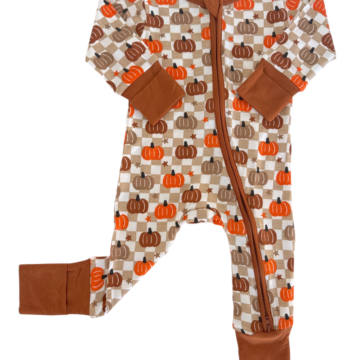 2-Way Convertible Zip Romper, Pumpkin Checkerboard – SpearmintLOVE