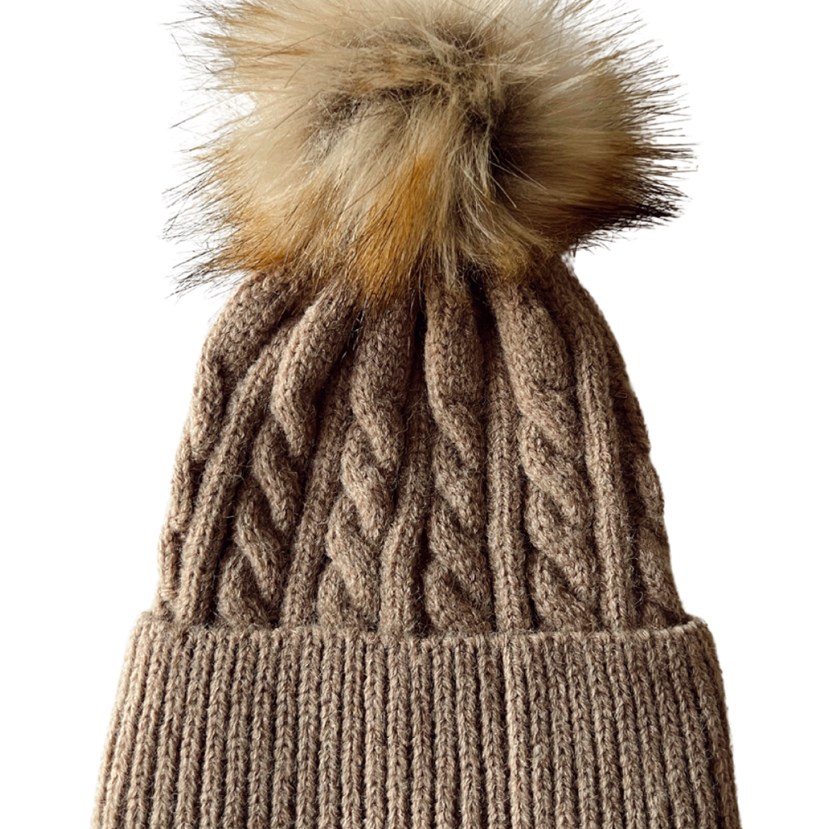 Cable Knit Fur Pom Hat, Walnut – SpearmintLOVE