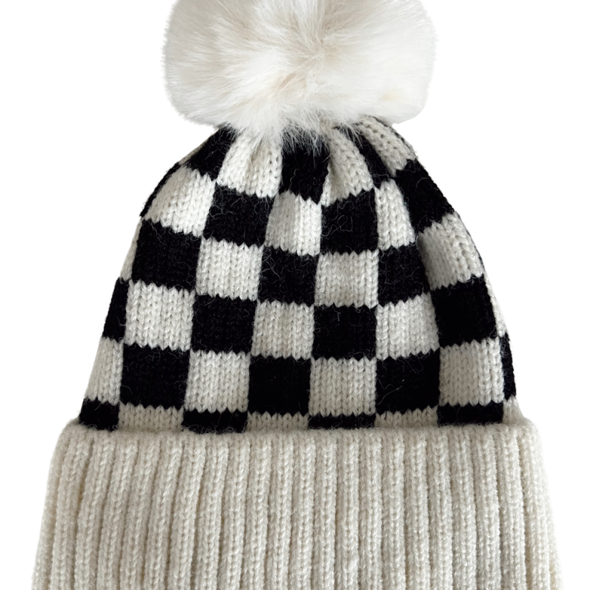 Checkerboard Fur Pom Hat, Cream – SpearmintLOVE