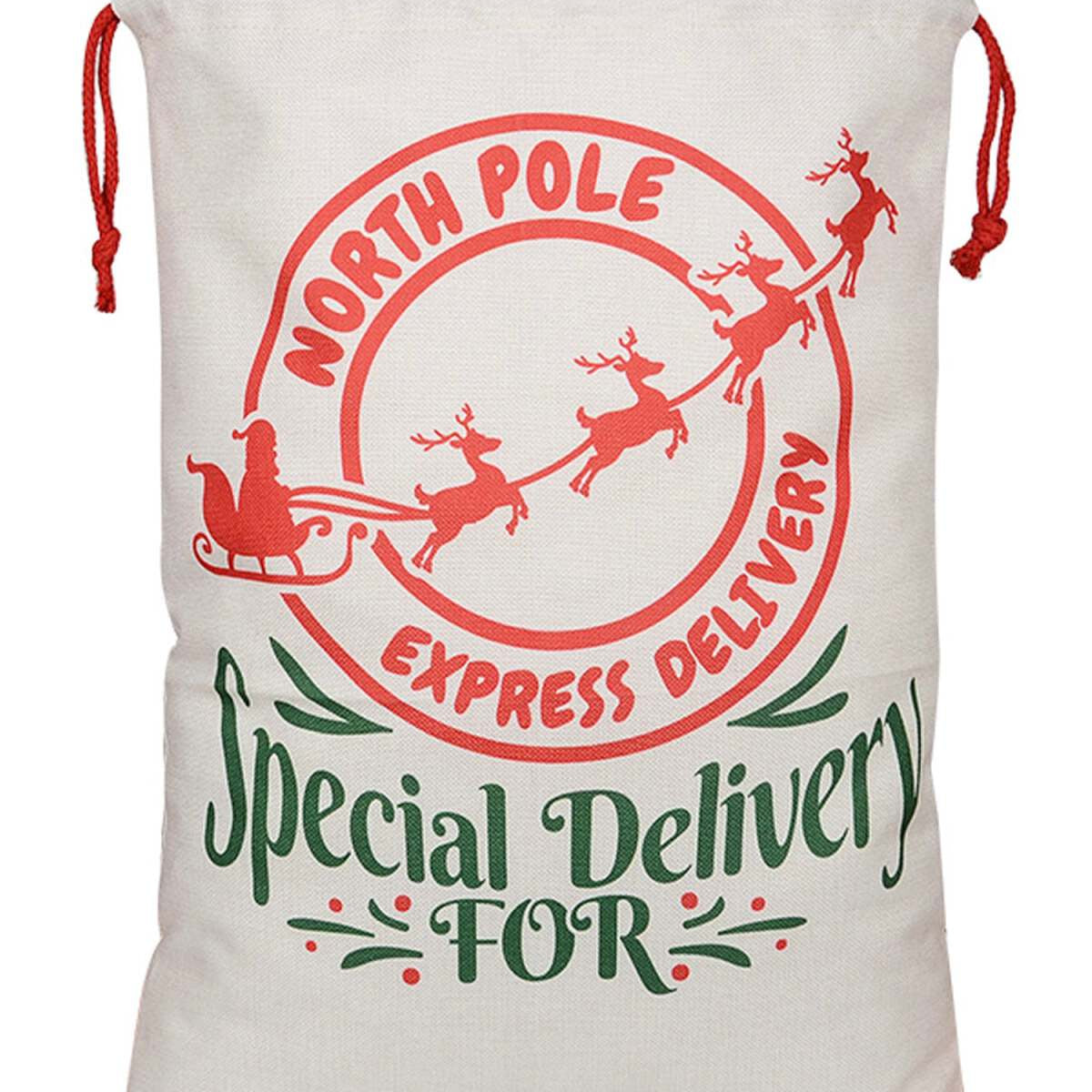 Drawstring Santa Sack, North Pole Express Delivery Natural – SpearmintLOVE